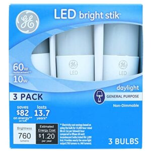 GE Lighting 79369 LED Bright Stik 10-watt (60-Watt Replacement), 760-Lumen Light Bulb with Medium Base, Daylight, 1 Box (3 Bulbs Total)