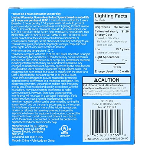 GE Lighting 79369 LED Bright Stik 10-watt (60-Watt Replacement), 760-Lumen Light Bulb with Medium Base, Daylight, 1 Box (3 Bulbs Total)