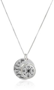 amazon essentials sterling silver "go in the direction of your dreams" with compass pendant necklace, 18" (previously amazon collection)