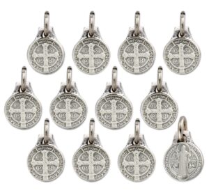 catholica shop lot of 12 mini antque silver tone st benedict protection medals - mini