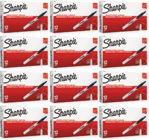 sharpie 32701 retractable permanent markers, fine point, black, 144 count (12 boxes of 12 markers each box)