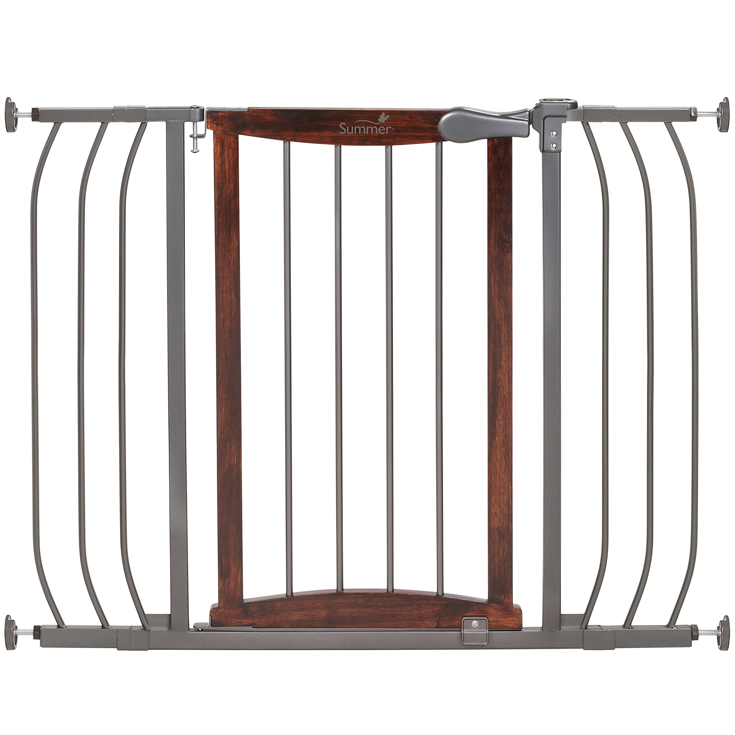 Summer by Ingenuity Anywhere Decorative Walk-Thru Pet and Baby Gate, 28" - 42.5" Wide, 30” Tall, Install In-between Rooms, Doorways and Stairways - Walnut Wood with Charcoal Metal Accents