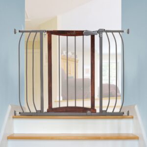 Summer by Ingenuity Anywhere Decorative Walk-Thru Pet and Baby Gate, 28" - 42.5" Wide, 30” Tall, Install In-between Rooms, Doorways and Stairways - Walnut Wood with Charcoal Metal Accents