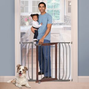 Summer by Ingenuity Anywhere Decorative Walk-Thru Pet and Baby Gate, 28" - 42.5" Wide, 30” Tall, Install In-between Rooms, Doorways and Stairways - Walnut Wood with Charcoal Metal Accents