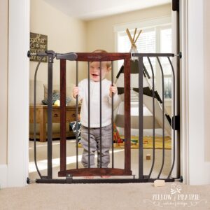 Summer by Ingenuity Anywhere Decorative Walk-Thru Pet and Baby Gate, 28" - 42.5" Wide, 30” Tall, Install In-between Rooms, Doorways and Stairways - Walnut Wood with Charcoal Metal Accents