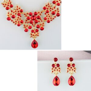 Dxhycc Silver Red Alloy Rhinestone Earrings Crystal Pendant Necklace Bridal Jewelry Set