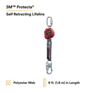 3M Protecta 3100403 Self Retracting Lifeline Rebel 6' (18M) Web, Steel Snap Hook and Carabiner, Black/Red