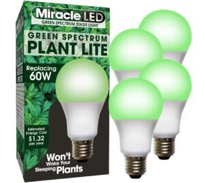 miracleled 604758 11w a19 grow room specialty light with green led bulb, omni directional, 4-pack