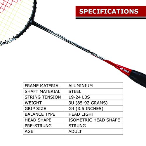 YONEX Nanoray 6000I G4 - U Aluminium Strung Badminton Racket with Full Racket Cover (Red) | for Intermediate Players | 92 Grams | Maximum String Tension - 24lbs