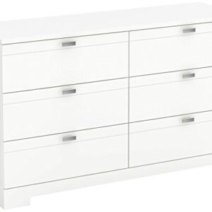 South Shore Reevo 6-Drawer Double Dresser, Pure White with Matte Nickel Handles