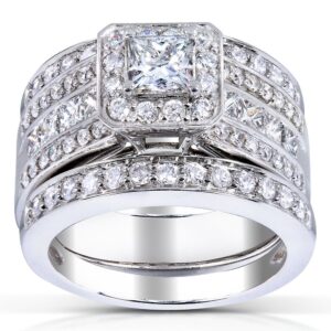 kobelli princess-cut diamond 3-piece bridal ring set 1 4/5 carat (ctw) in 14k white gold, size 8