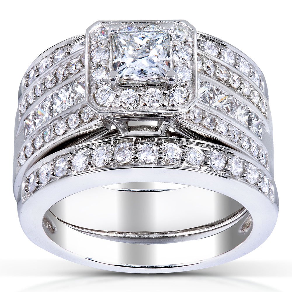 Kobelli Princess-cut Diamond 3-Piece Bridal Ring Set 1 4/5 Carat (ctw) in 14k White Gold, Size 8