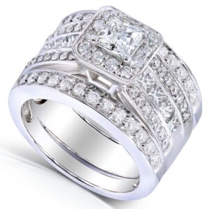 Kobelli Princess-cut Diamond 3-Piece Bridal Ring Set 1 4/5 Carat (ctw) in 14k White Gold, Size 8