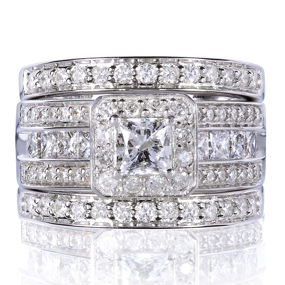 Kobelli Princess-cut Diamond 3-Piece Bridal Ring Set 1 4/5 Carat (ctw) in 14k White Gold, Size 8