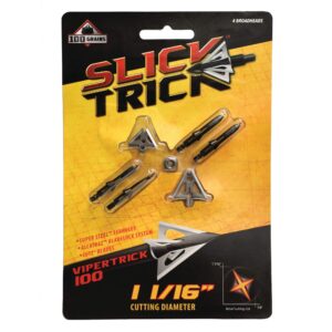 slick trick viper 100 gr broadhead (pack of 4), 1-1/16", black