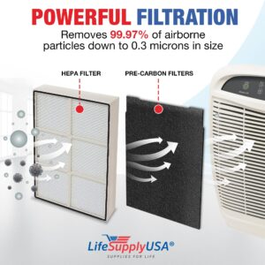 LifeSupplyUSA Complete Replacement Filter Set (1 True HEPA Air Cleaner Replacement Filter + 4 Carbon Filters) Compatible with Whirlpool 1183051K PLASTIC FRAME Air Purifiers (1-Pack)