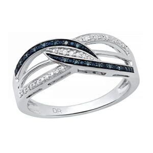 dazzlingrock collection 0.20 carat (cttw) blue & white diamond swirl crossover ring for women in 925 sterling silver size 8