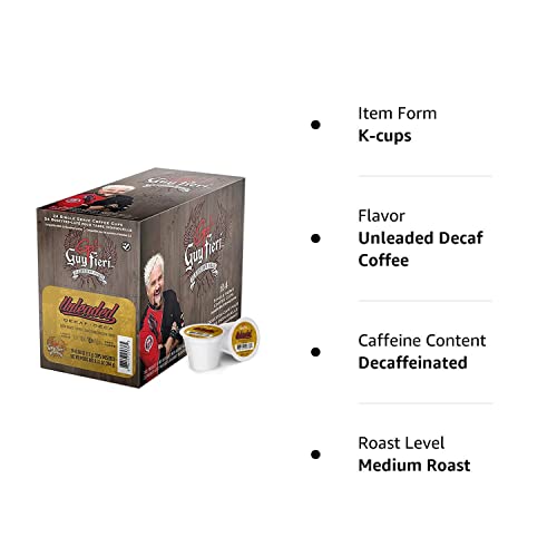 Guy Fieri Flavortown Roasts Decaffeinated Coffee Pods, Unleaded Medium Roast Decaf Coffee, Single Serve Cups for Keurig K Cup Brewers,24 Count(Pack of 1)