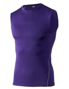 toptie men's sleeveless compression shirt, sports base layer tank top, athletic workout shirt-purple-m