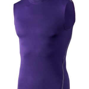 TopTie Men's Sleeveless Compression Shirt, Sports Base Layer Tank Top, Athletic Workout Shirt-Purple-M