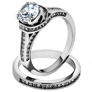 marimor jewelry 2.75 carat round cut cubic zirconia stainless steel wedding ring set women's size 6