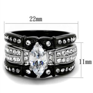 Marimor Jewelry 2.5 Carat Marquise Cut Zirconia Black Stainless Steel Wedding Ring Set Women's Size 10