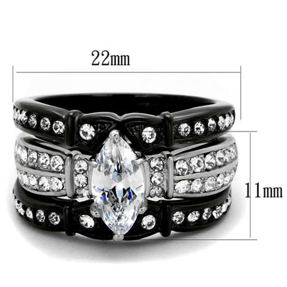 Marimor Jewelry 2.5 Carat Marquise Cut Zirconia Black Stainless Steel Wedding Ring Set Women's Size 10