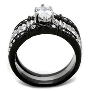 Marimor Jewelry 2.5 Carat Marquise Cut Zirconia Black Stainless Steel Wedding Ring Set Women's Size 10