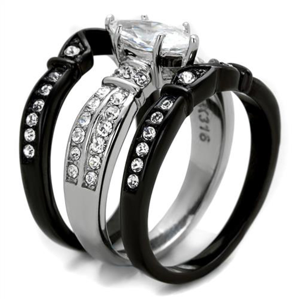 Marimor Jewelry 2.5 Carat Marquise Cut Zirconia Black Stainless Steel Wedding Ring Set Women's Size 10