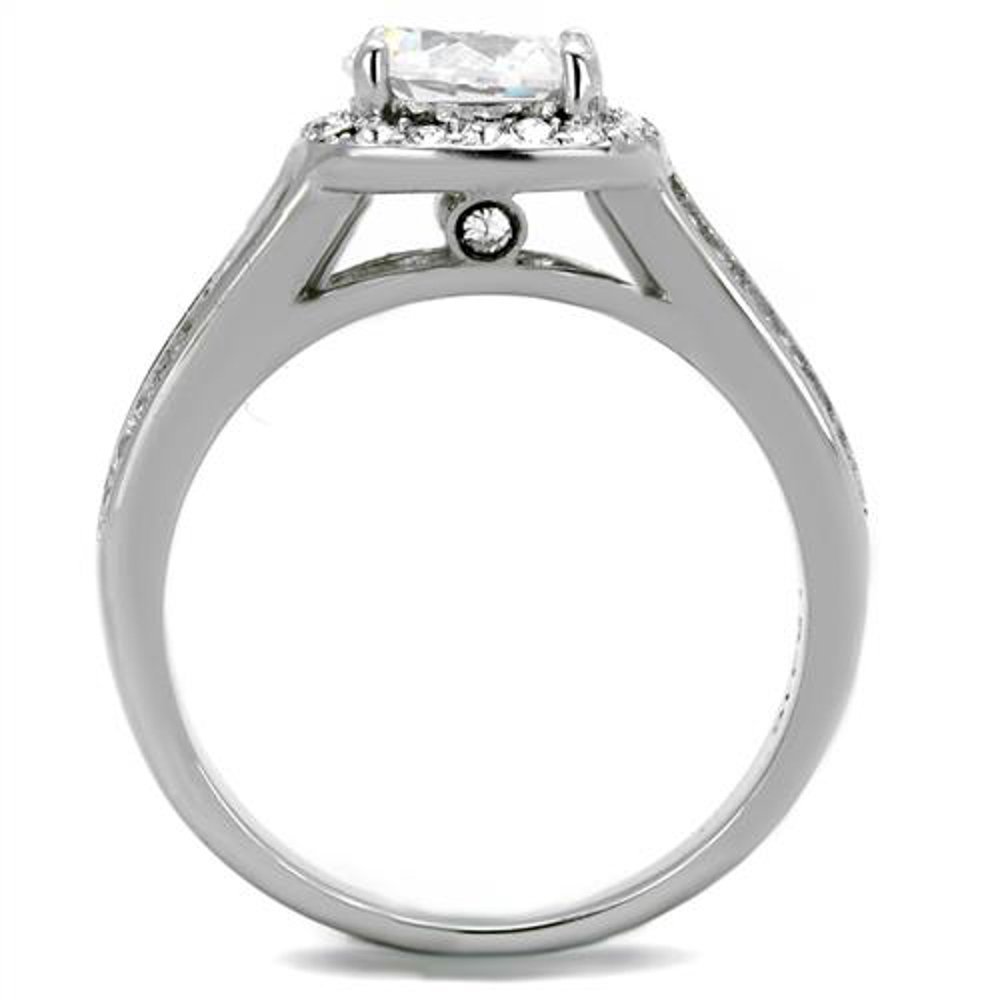 Marimor Jewelry 2.95 Carat Halo Cubic Zirconia Stainless Steel Engagement Ring Band Women's Size 8