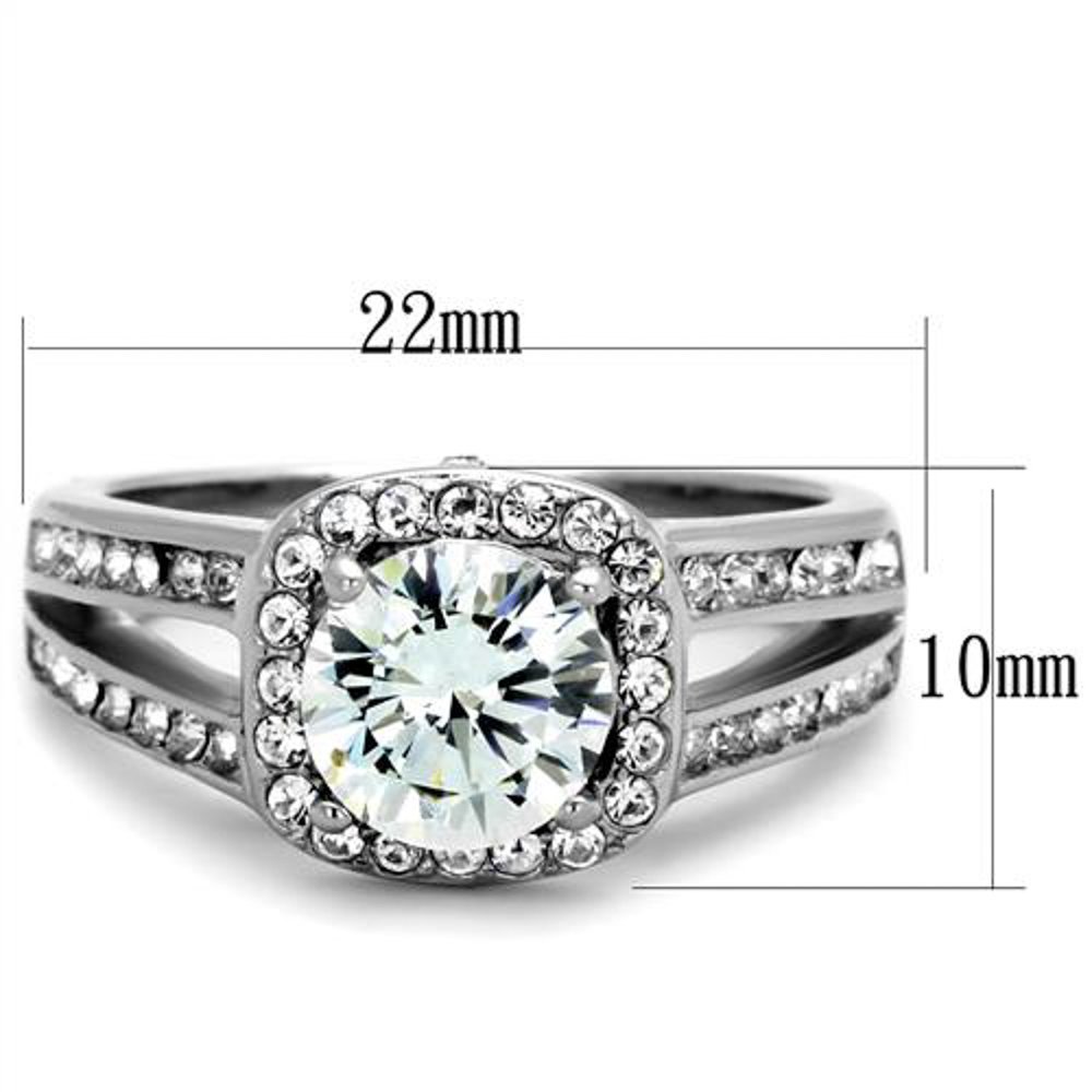 Marimor Jewelry 2.95 Carat Halo Cubic Zirconia Stainless Steel Engagement Ring Band Women's Size 8