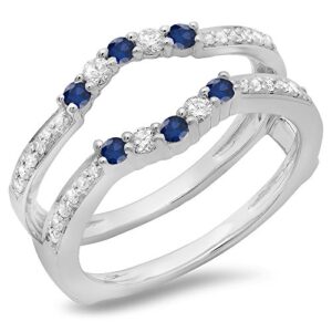 dazzlingrock collection round alternate blue sapphire with white diamond contour wedding guard ring for her in 14k white gold size 6