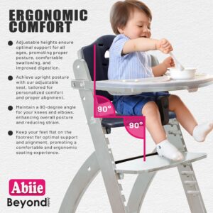 Abiie Beyond Junior Wooden High Chair with Tray. The Perfect Adjustable Baby Highchair Solution for Your Babies and Toddlers or as a Dining Chair. 6 Months up to 250 Lb. Natural Wood/Pink Cushion