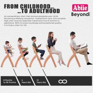 Abiie Beyond Junior Wooden High Chair with Tray. The Perfect Adjustable Baby Highchair Solution for Your Babies and Toddlers or as a Dining Chair. 6 Months up to 250 Lb. Natural Wood/Pink Cushion