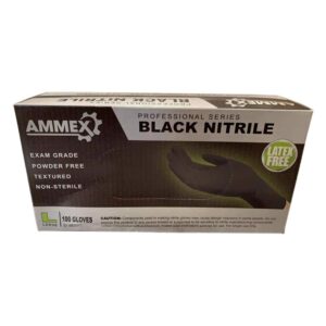 ammex abnpf46100 black nitrile pf exam large gloves - case