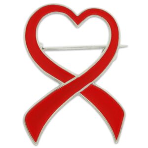 pinmart red heart awareness ribbon enamel brooch pin