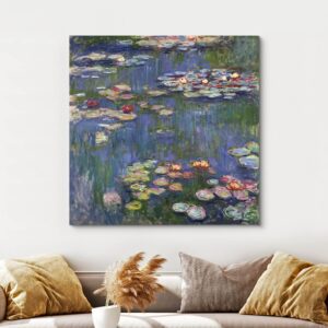 wall26 Canvas Print Wall Art Water Lilies by Claude Monet Nature Wilderness Illustrations Impressionism Traditional Scenic Colorful for Living Room, Bedroom, Office - 16"x16"