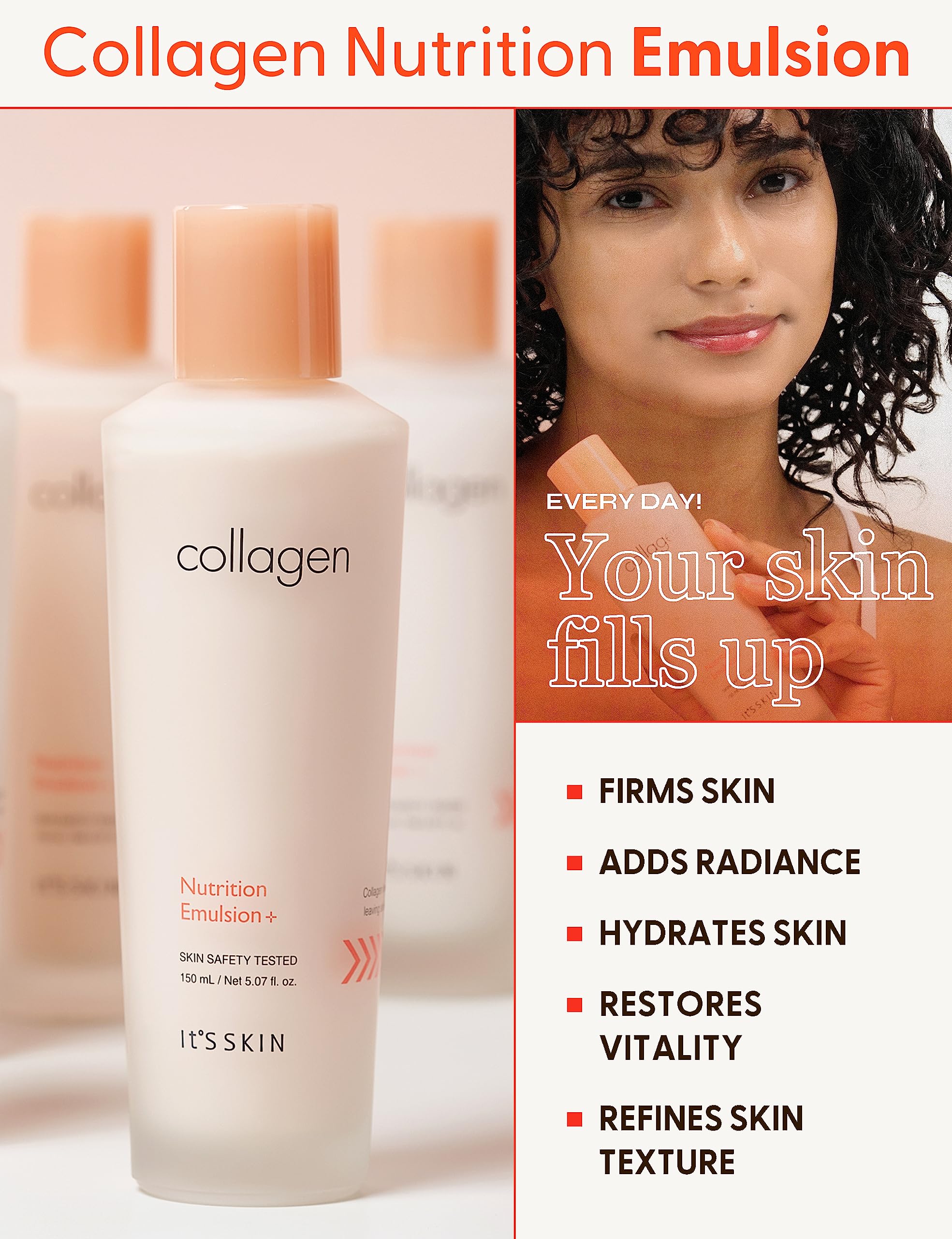 It'S SKIN Collagen Nutrition Emulsion - Marine Collagen Volume & Firming Facial Lotion, Intense Revitalizing & Elasticity for Rough and Aging Skin, 5.07 fl.oz.