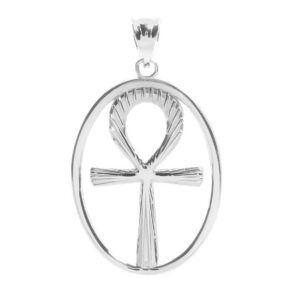 solid 925 sterling silver cut-out oval egyptian ankh cross pendant