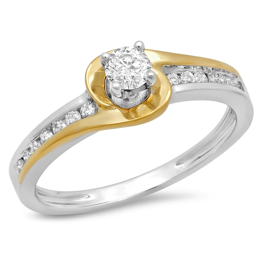 Dazzlingrock Collection 0.40 Carat (ctw) 14K Two Tone Gold Round White Diamond Ladies Twisted Bridal Engagement Ring, Size 5.5