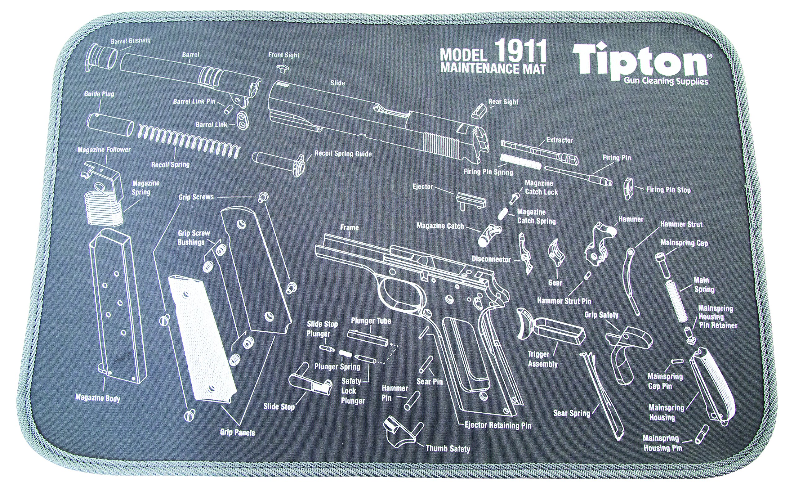 Tipton 1911 Maintenance Mat with Handgun Schematic and Neoprene Construction for Pistol Cleaning