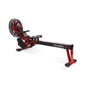 stamina x air rower - rower machine with smart workout app - rowing machine with air resistance for home gym fitness - up to 250 lbs weight capacity - black/red