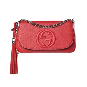 gucci soho interlocking gg red leather chain flap shoulder bag handbag italy new