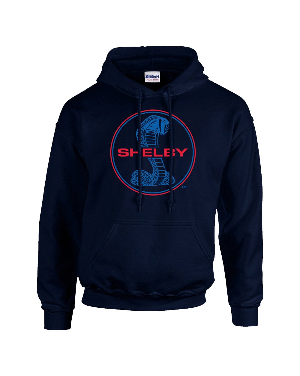 Ford Mustang Shelby Cobra Hooded Sweatshirt Blue and Red Hoodie Hood Racing Performance Tough Muscle Car Design-Navy-Small