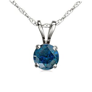 dazzlingrock collection round blue diamond solitaire pendant with 18 inch silver chain for her (0.50 ctw., color blue, clarity i2-i3) | 14k white gold