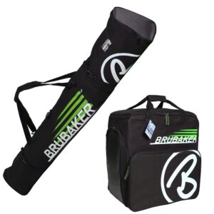 brubaker "champion combo ski boot bag and ski bag for 1 pair of ski up to 190 cm, poles, boots and helmet - black green