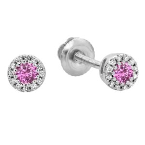 dazzlingrock collection 2.5mm round pink sapphire & white diamond halo stud earrings for women in 10k white gold in screw back