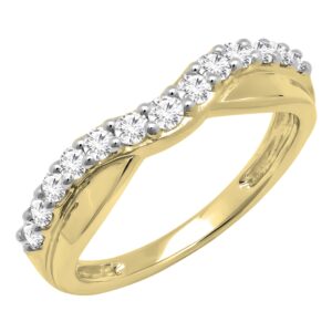 dazzlingrock collection 0.55 carat (cttw) round white diamond contour wedding band for women in 10k yellow gold, size 8