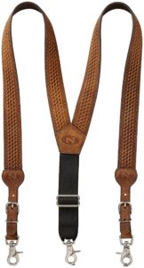 nocona belt co. men's standard gallus basketweave embossed leather suspenders, medium brown, xx-large