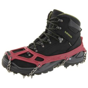 kahtoola microspikes footwear traction for winter trail hiking & ice mountaineering - red - medium